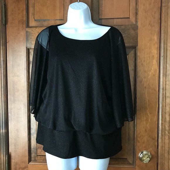 MSK | Tops | Msk Black Wsparkle Blouson Waist Pullover Top Wflutter ...